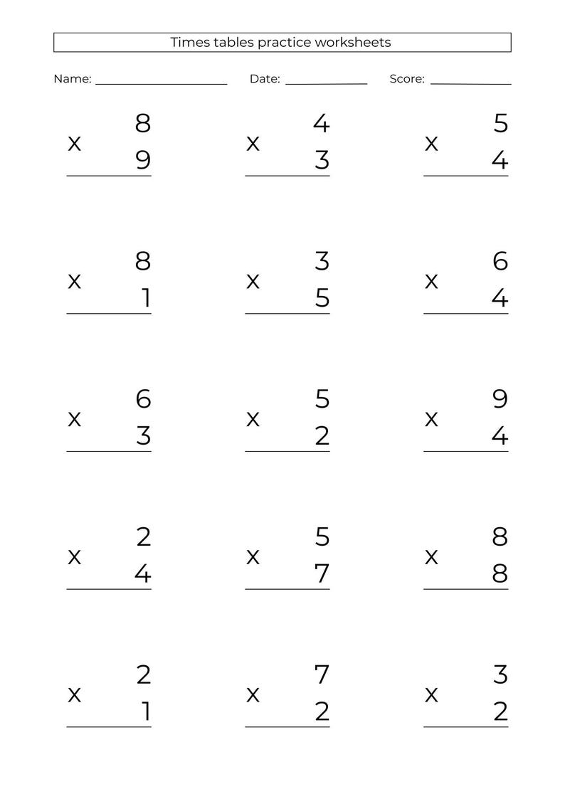 10 Printable One Digit Multiplication Worksheets: Times Tables Practice ...