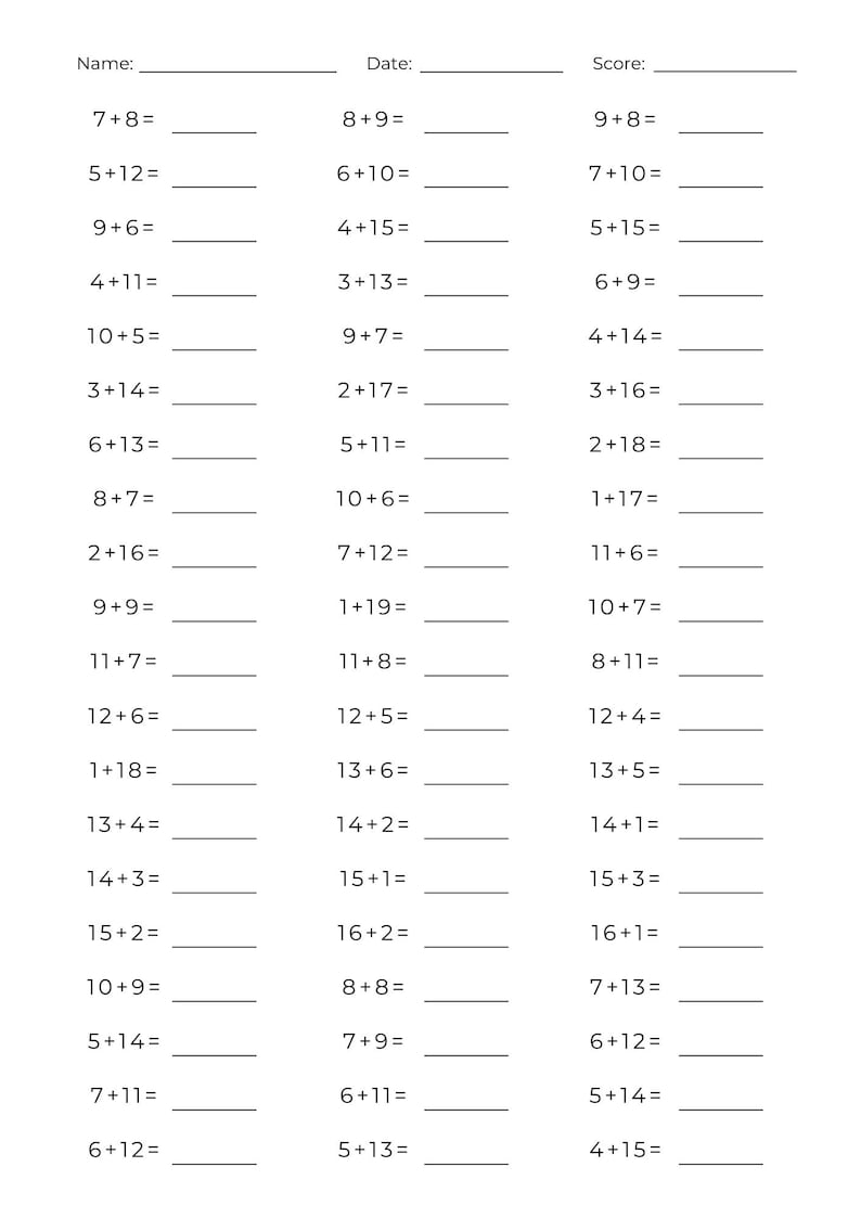 20 Printable Addition & Subtraction Worksheets to 20: Math Practice ...