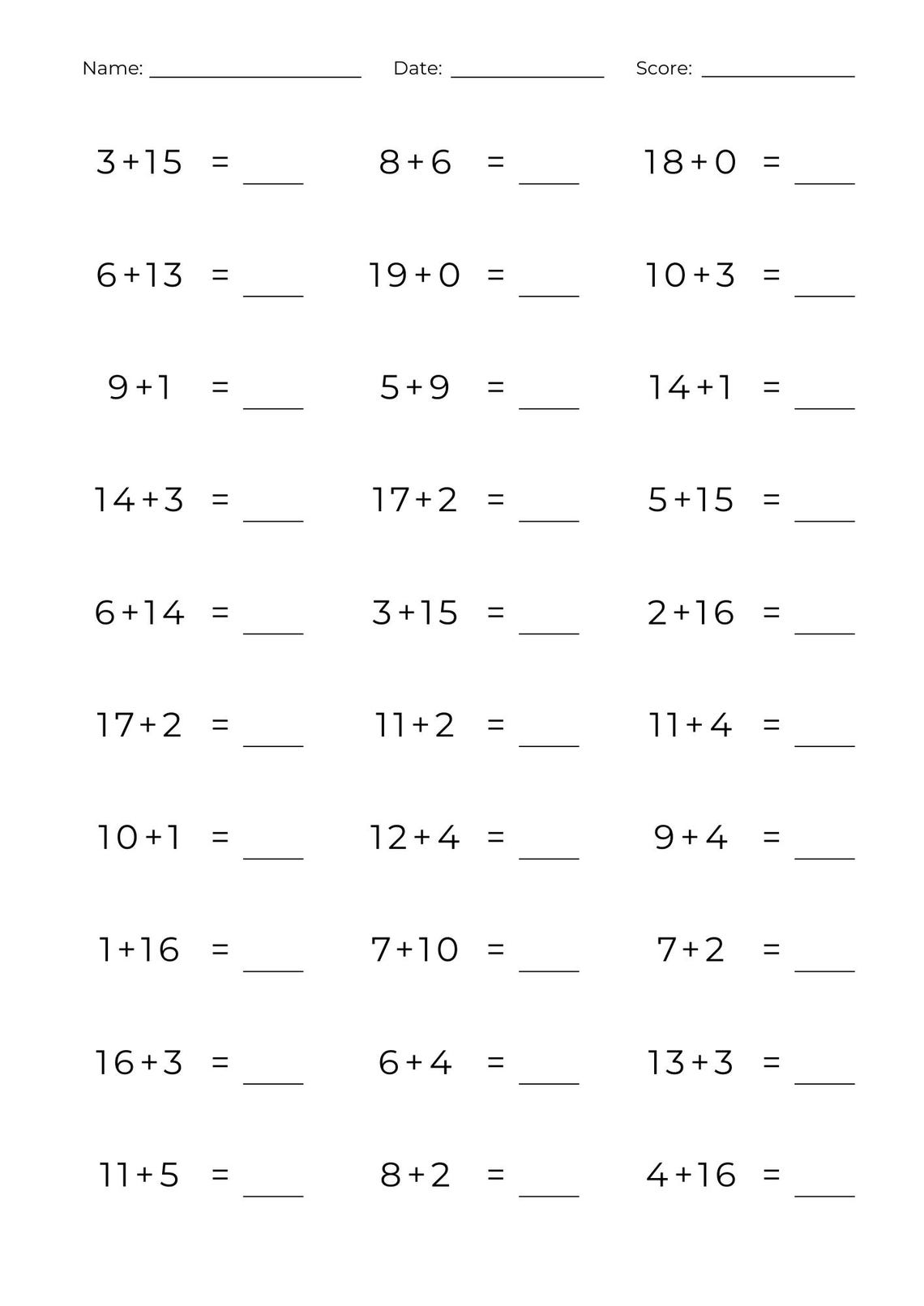 10 Printable Addition Worksheets Beginning Math Worksheets Addition to ...