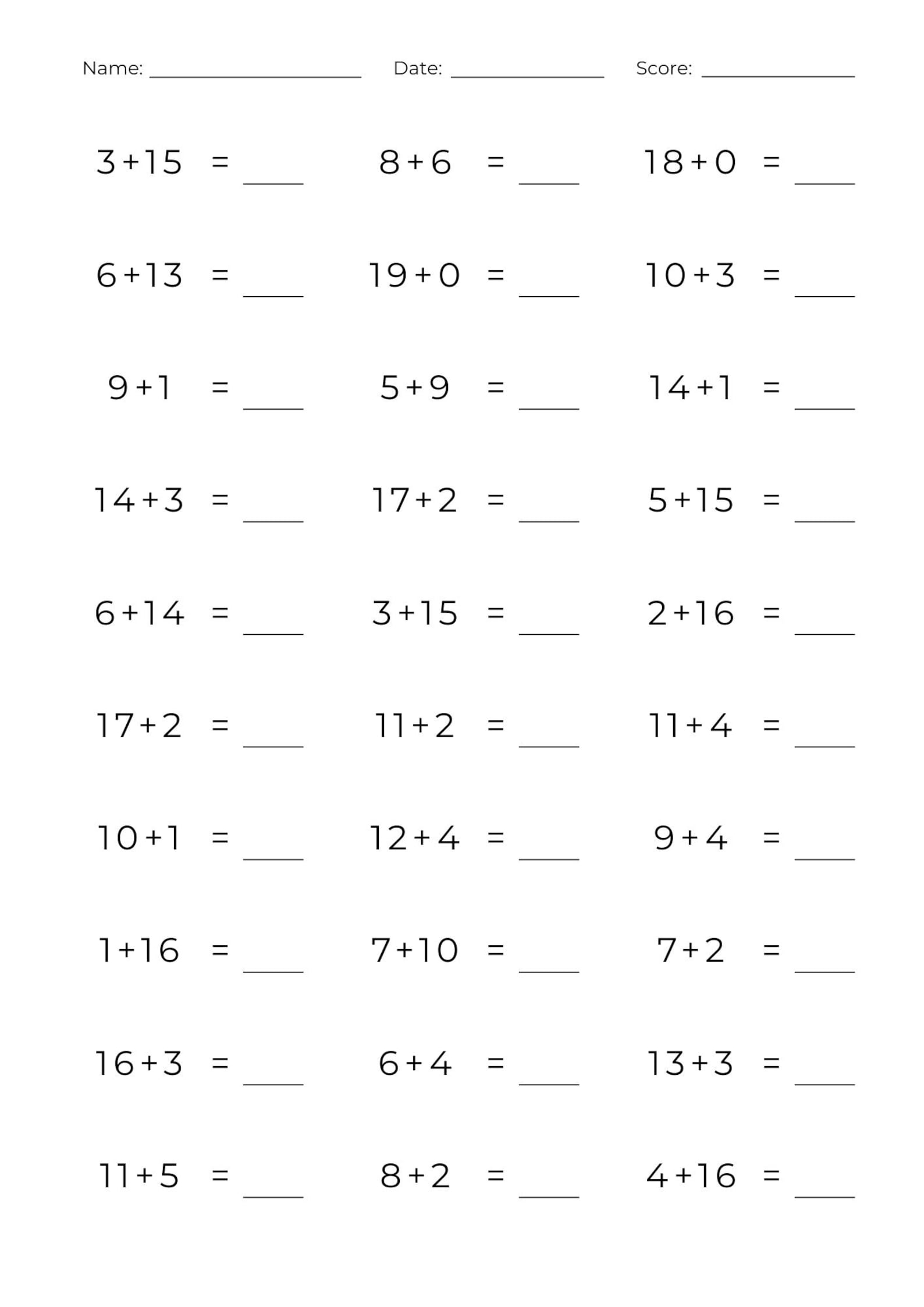 10 Printable Addition Worksheets Beginning Math Worksheets Addition to ...