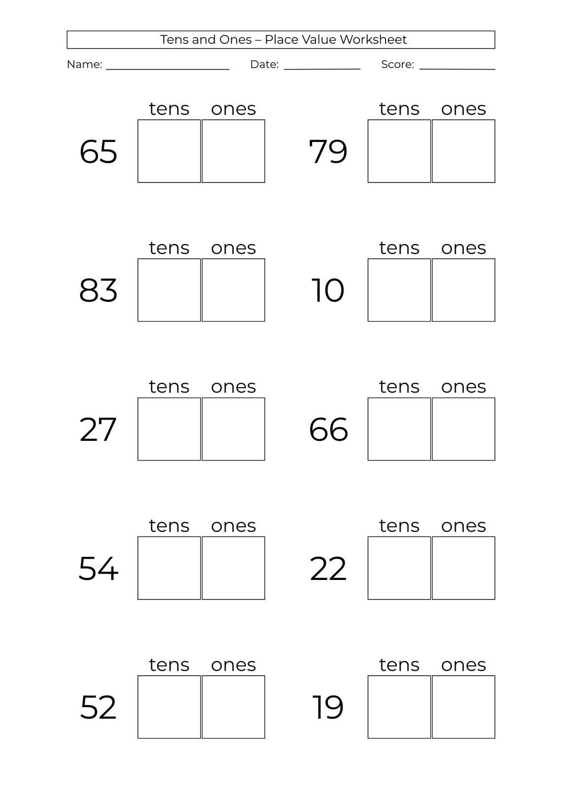 10 Printable Tens and Ones Worksheets: Place Value Math Practice (PDF ...