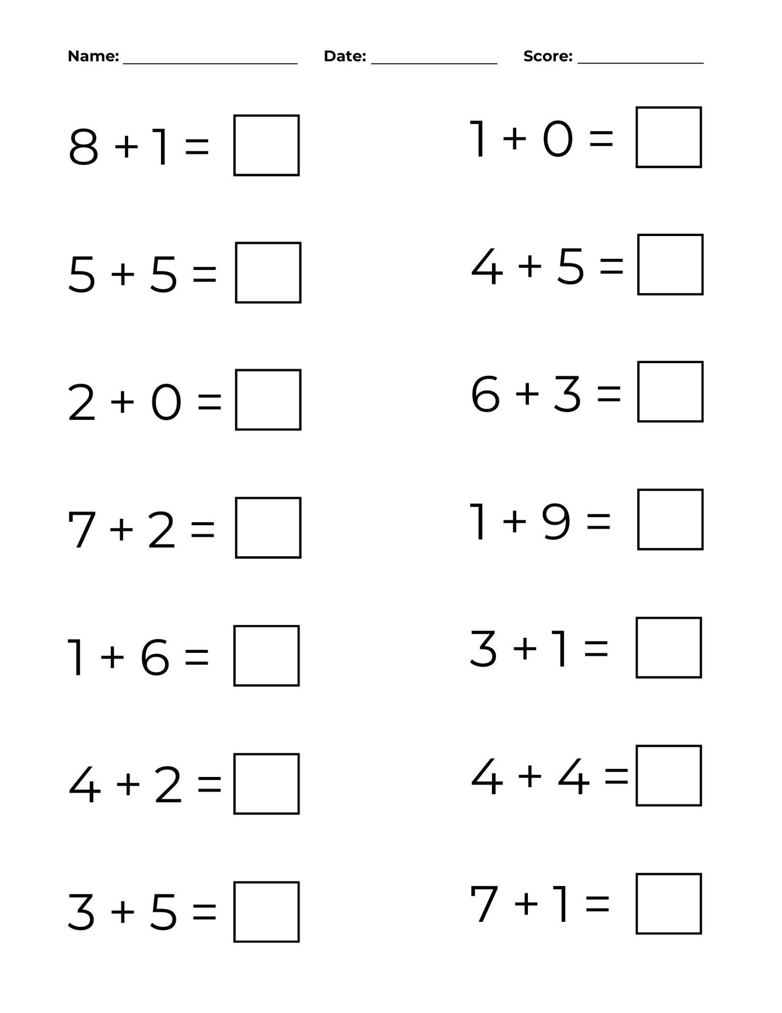 10 Printable Addition Worksheets Beginning Math Worksheets Addition to ...