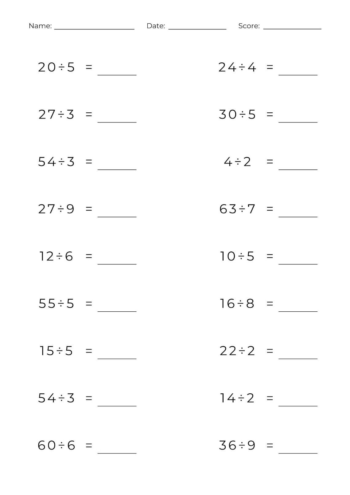 10 Printable Simple Division Worksheets – Basic Math Division Facts ...