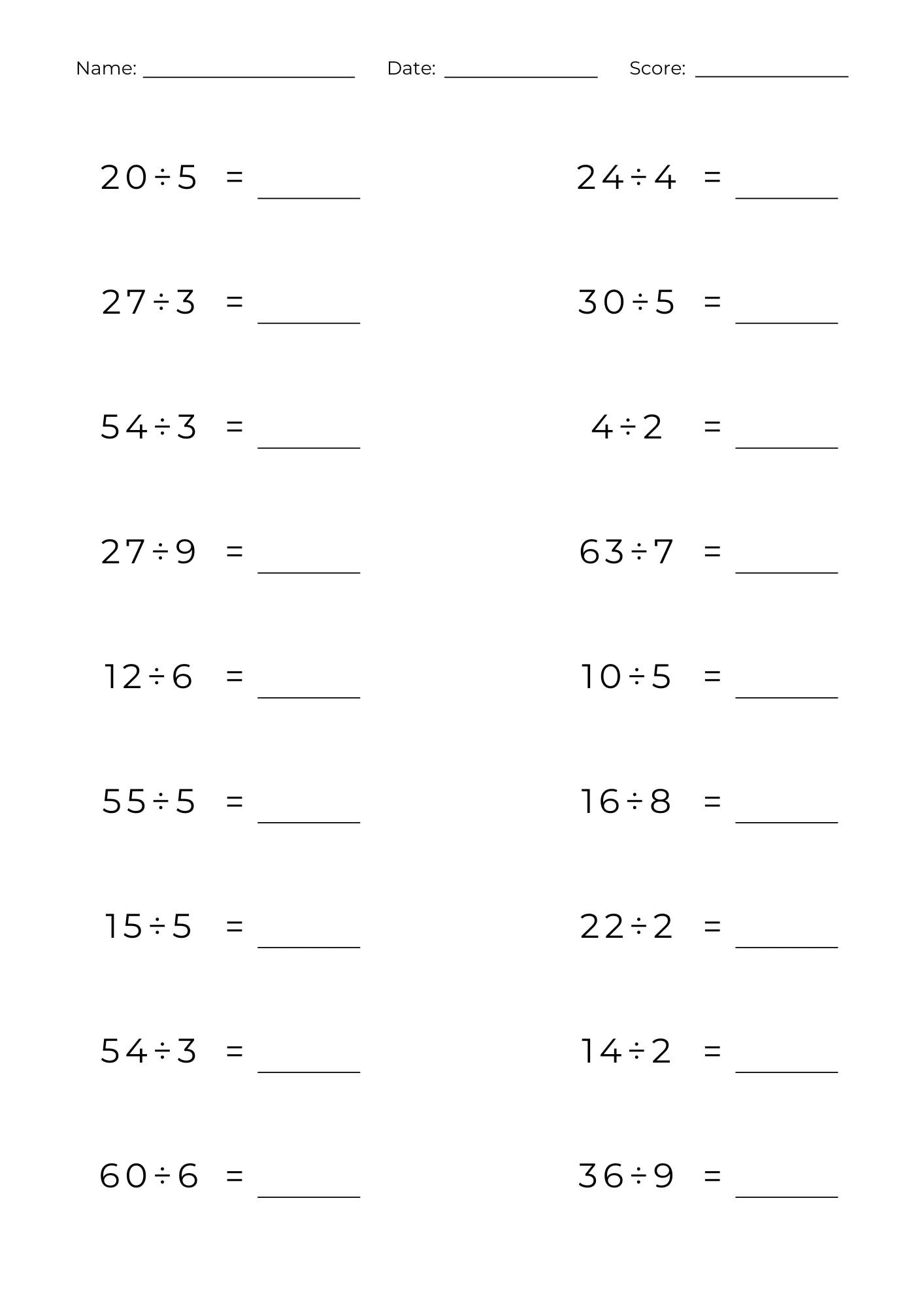 10 Division Practice Worksheets: Basic Math, Grades 3-5 (PDF Download ...