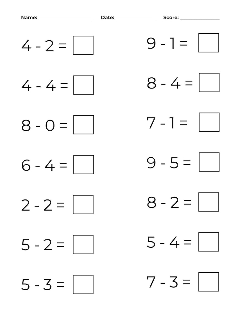 10 Printable Subtraction to 10 Worksheets: Beginning Math Practice (PDF ...
