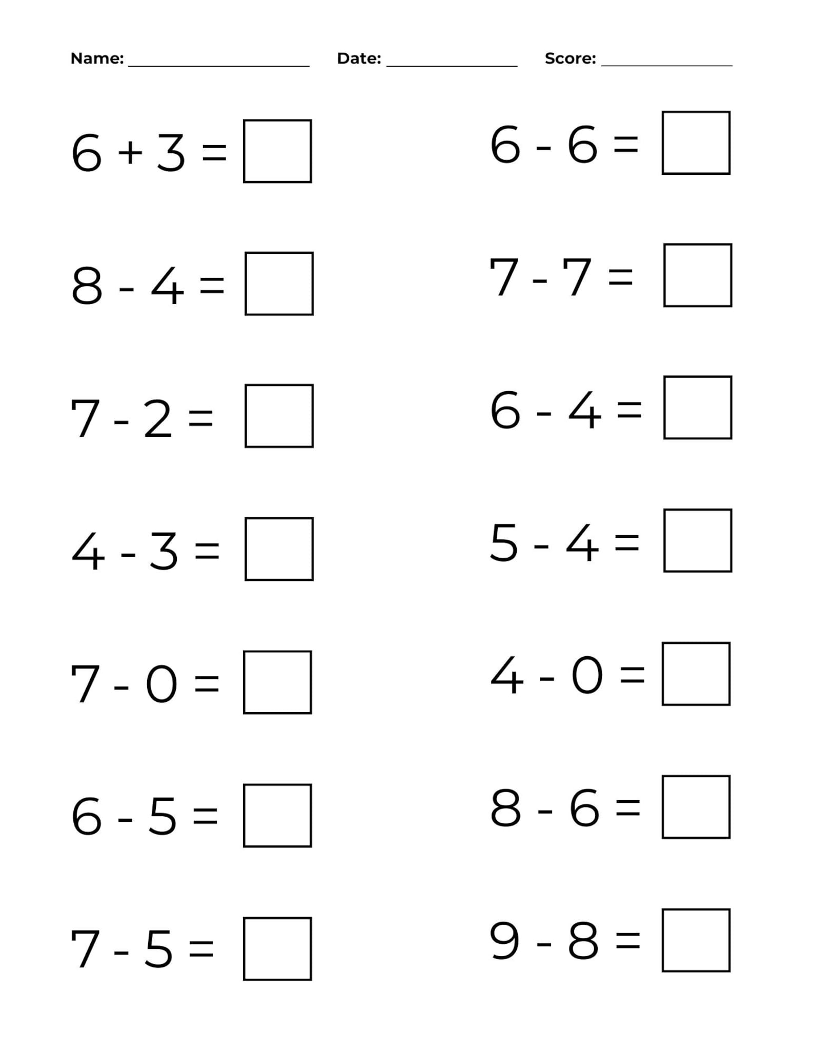 10 Printable Subtraction to 10 Worksheets: Beginning Math Practice (PDF ...