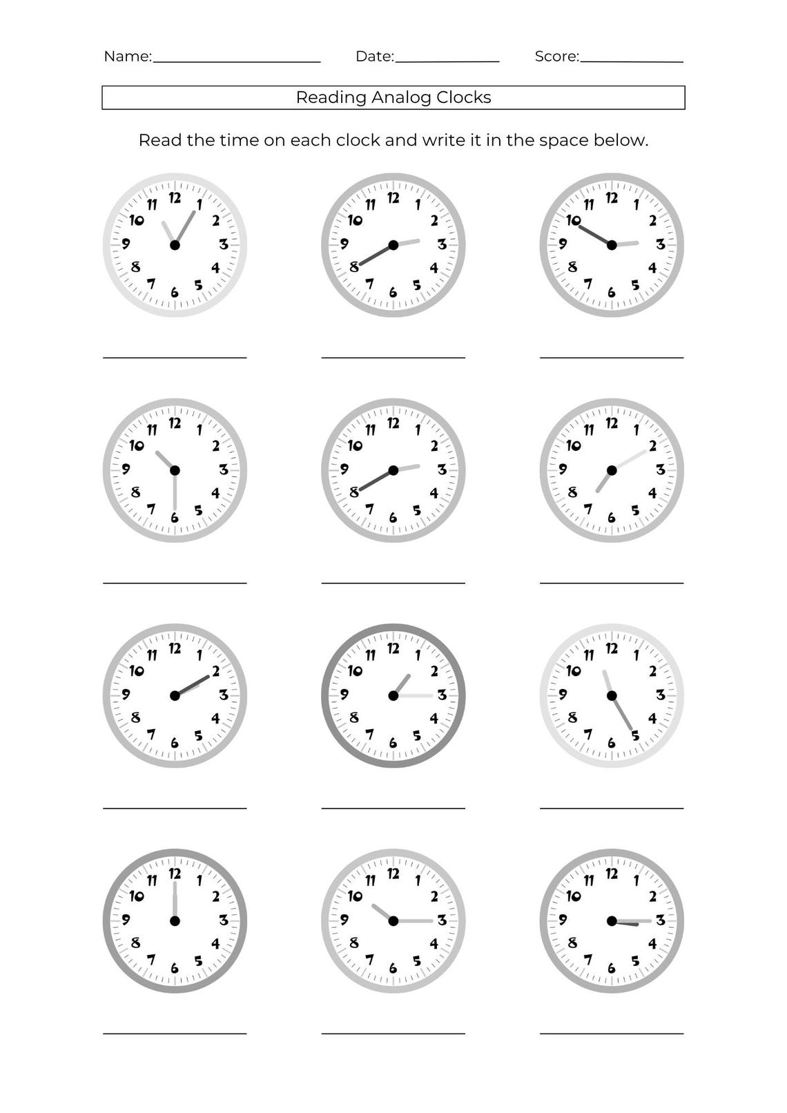 10 Printable Reading Clock Worksheets Analog Clock Practice Analog ...