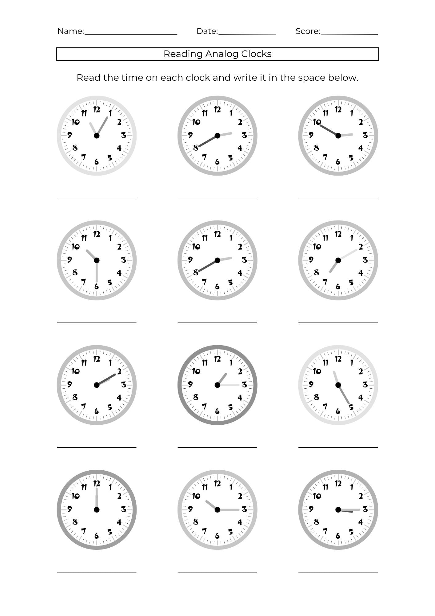 10 Printable Reading Clock Worksheets Analog Clock Practice Analog ...