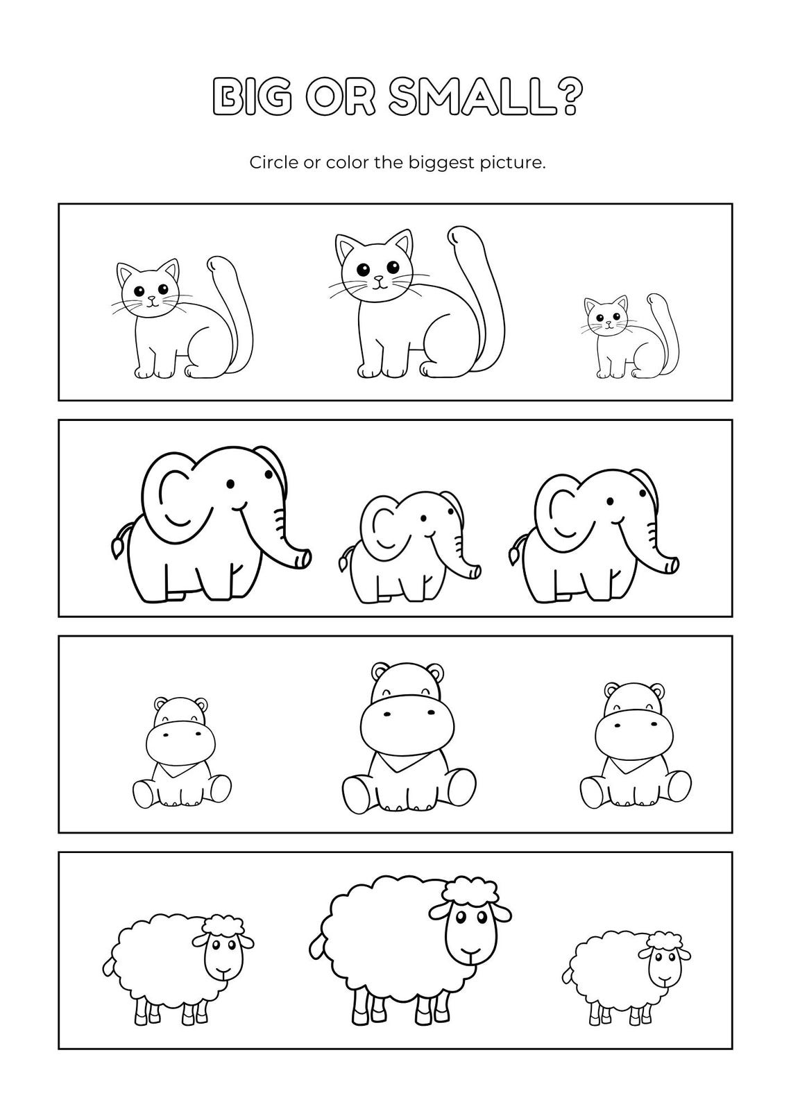 Big and Small Size Sorting Worksheets: Preschool Math (PDF Download A4 ...