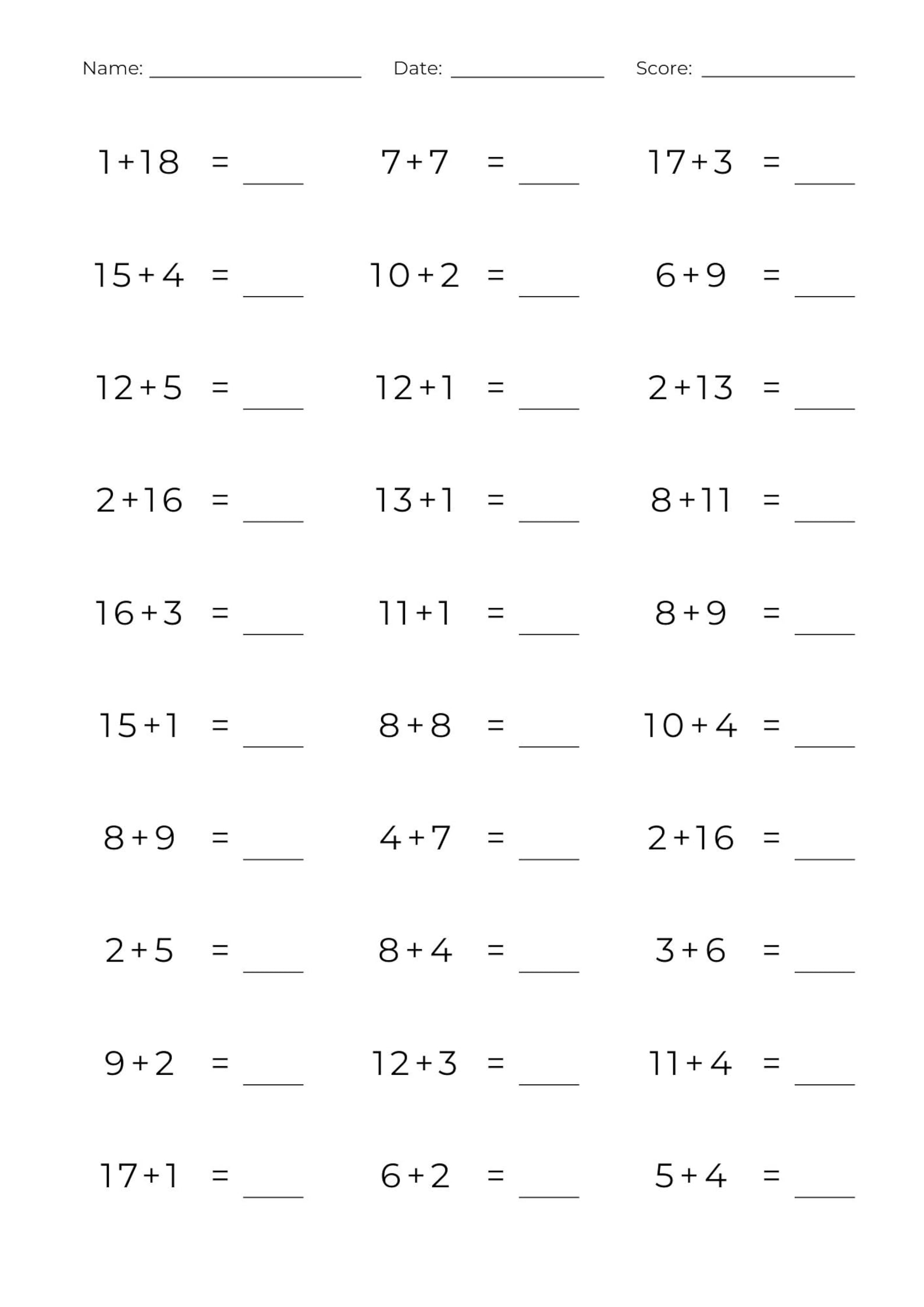 10 Printable Addition Worksheets Beginning Math Worksheets Addition to ...