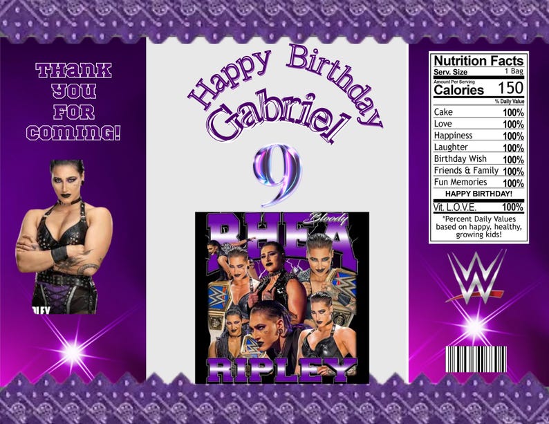 Editable Wrestling Rhea Ripley Digital Templates | DIY Treat Bags ...