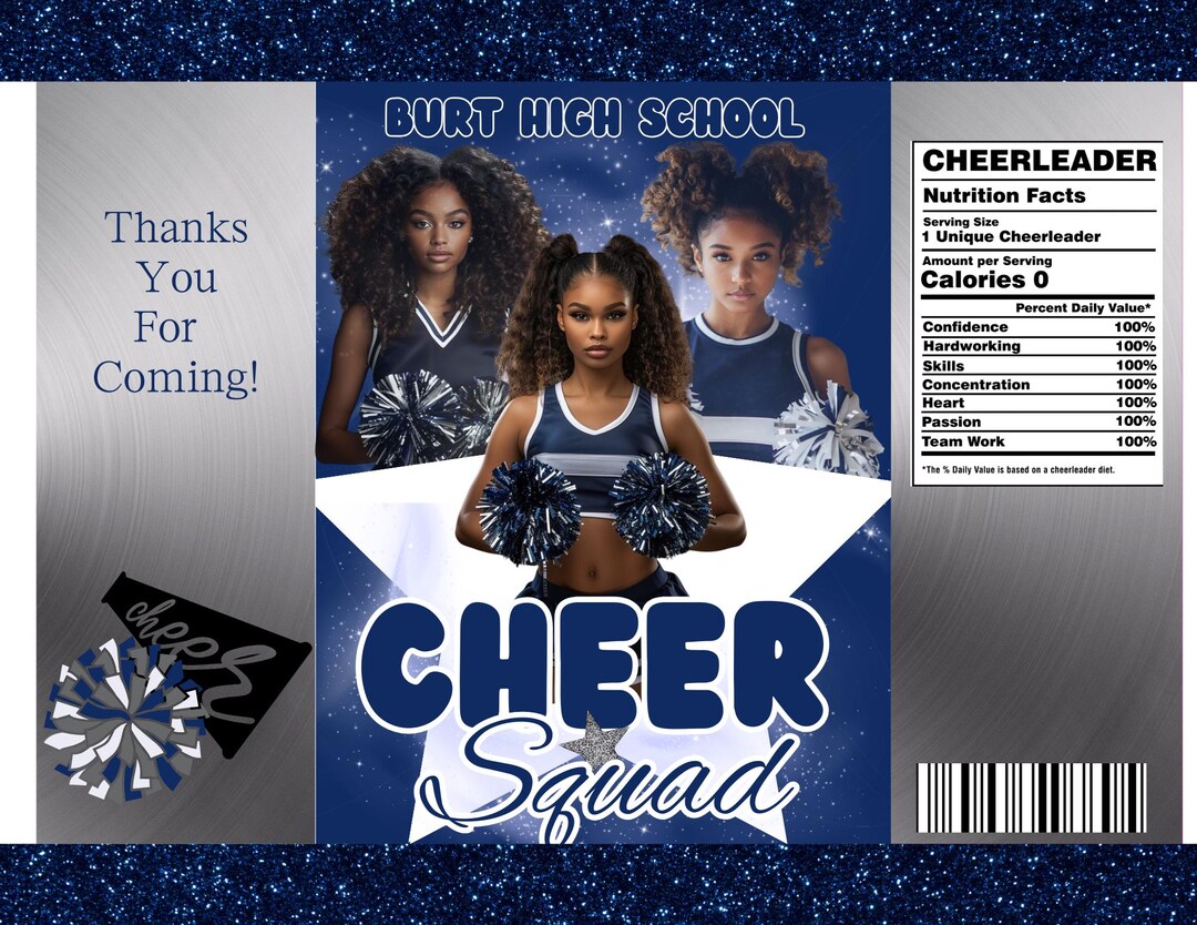 Editable Navy Blue Cheerleaders Party Favor Template | DIY Grad Treat ...