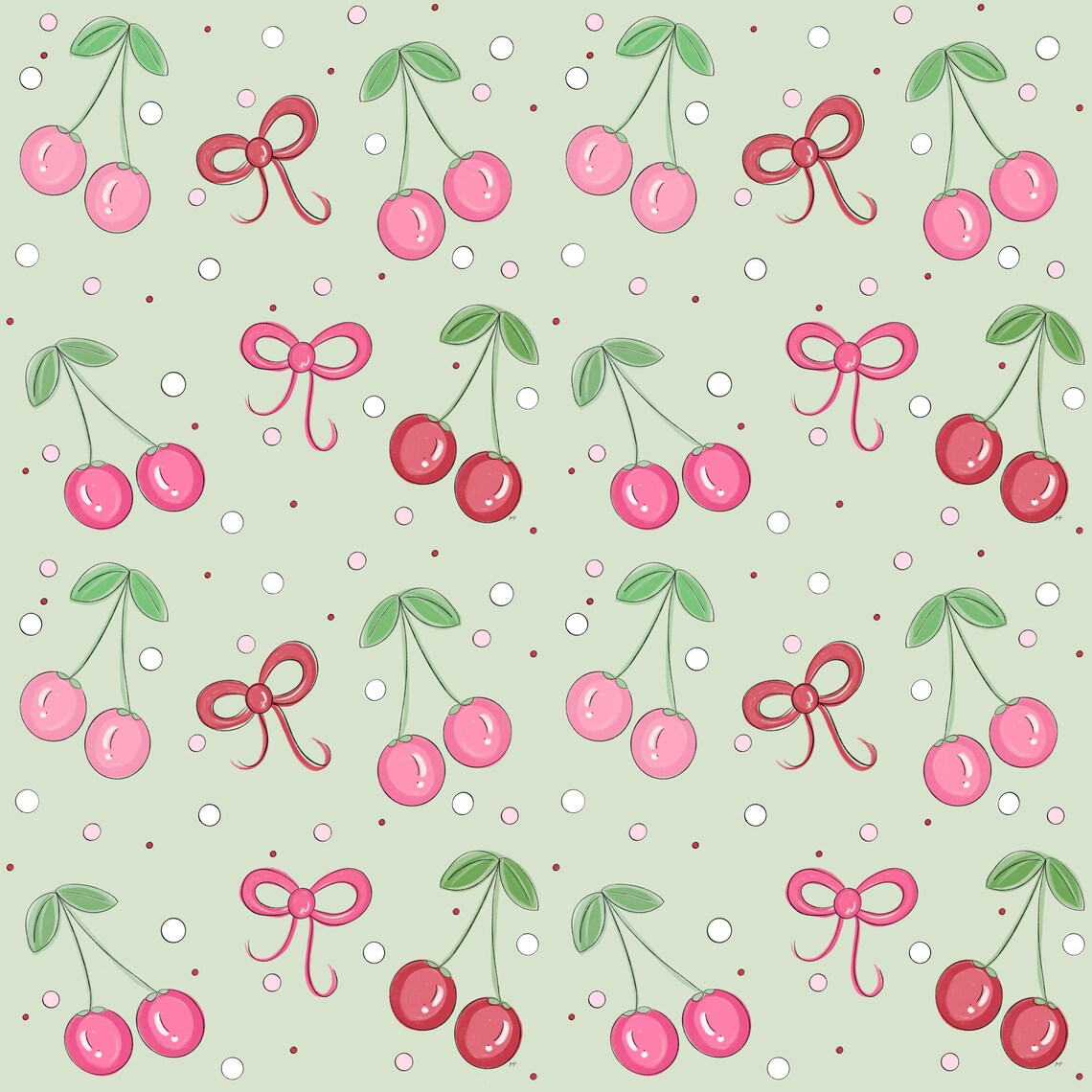 Cherries & Bows Repeat Wallpaper Design INSTANT DOWNLOAD - Etsy