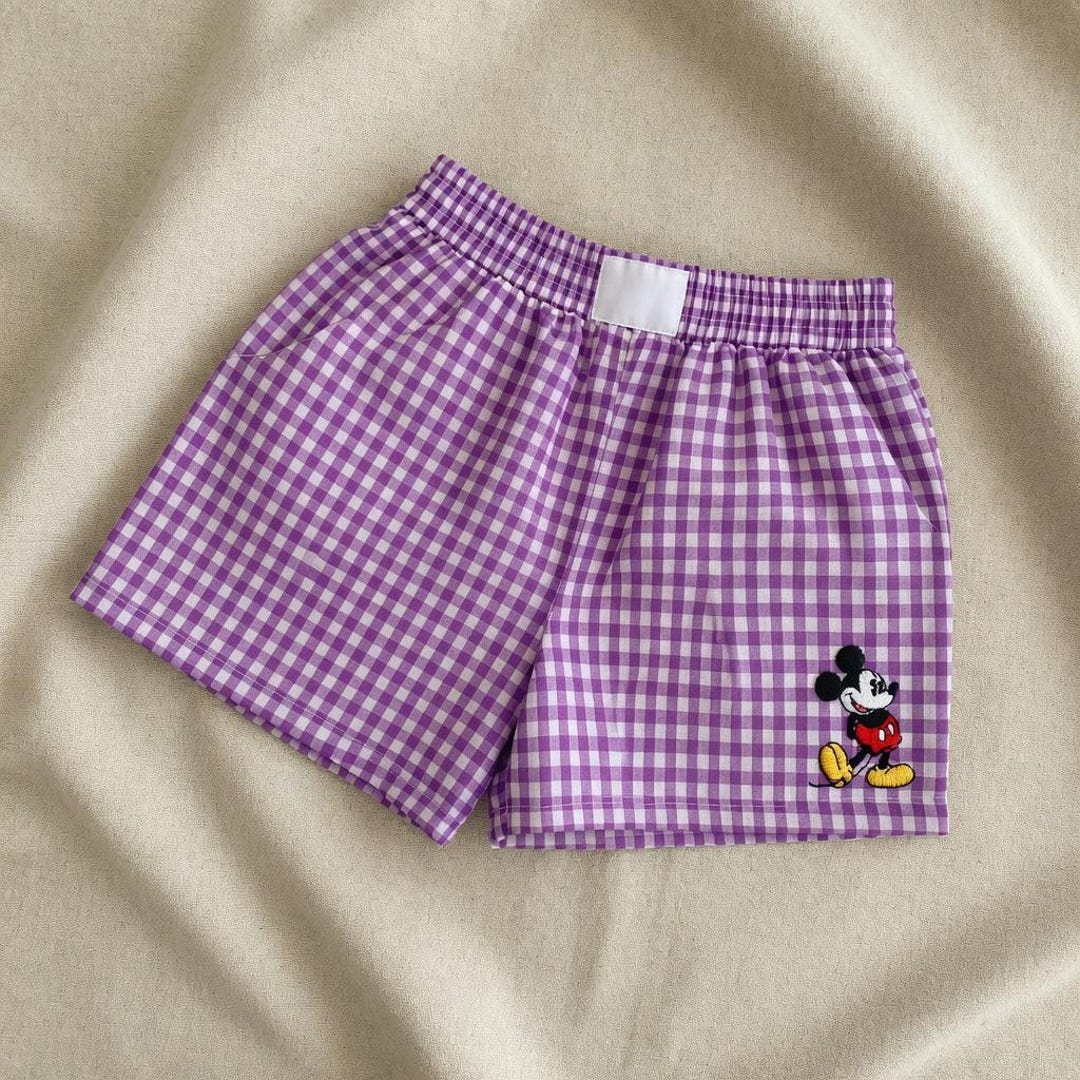 Gingham Shorts With Mickey Mouse Embroidery, Cute Disney Pajama Shorts ...