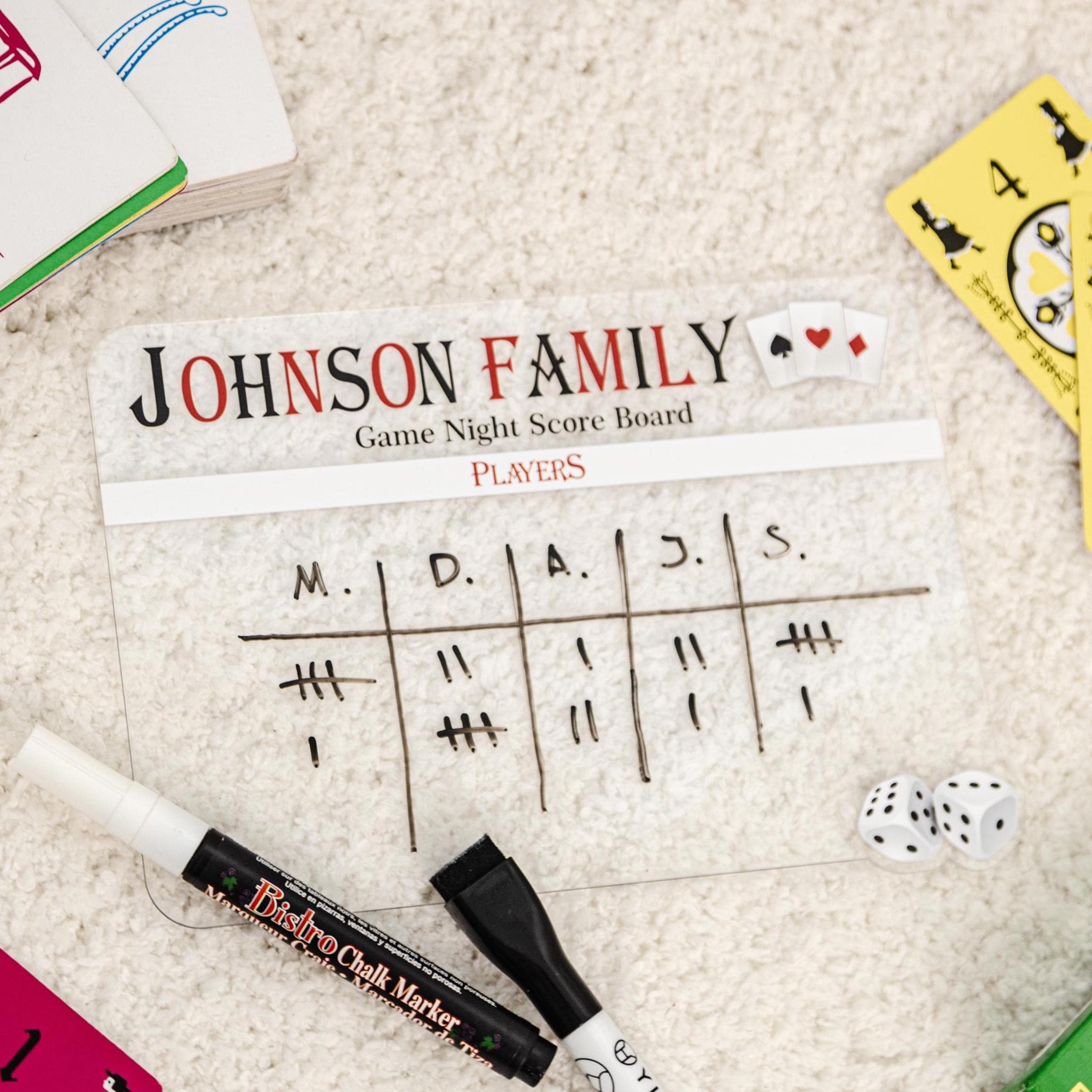 Customizable Game Night Score Tracker. Dry Erase Scoreboard. Board Game ...