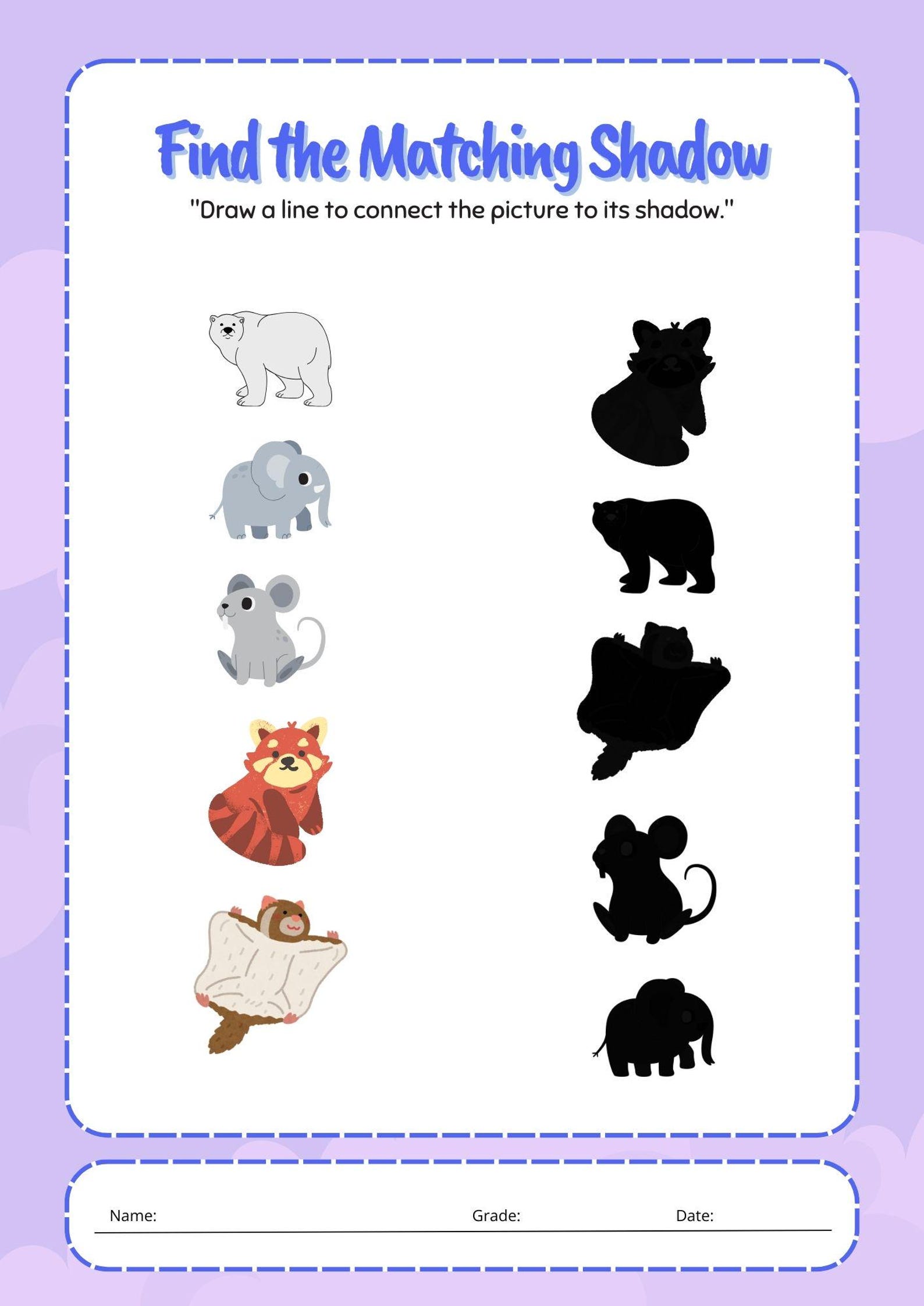 Animal Shadow Matching Printable - Etsy