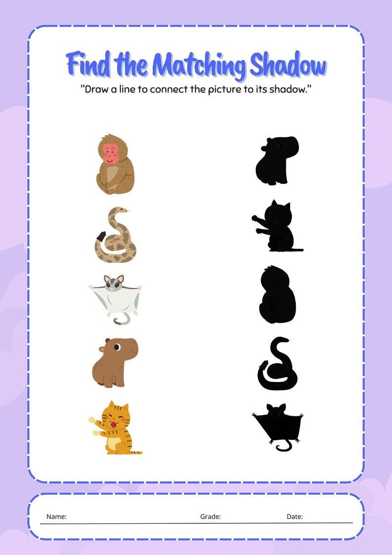 Animal Shadow Matching Printable - Etsy