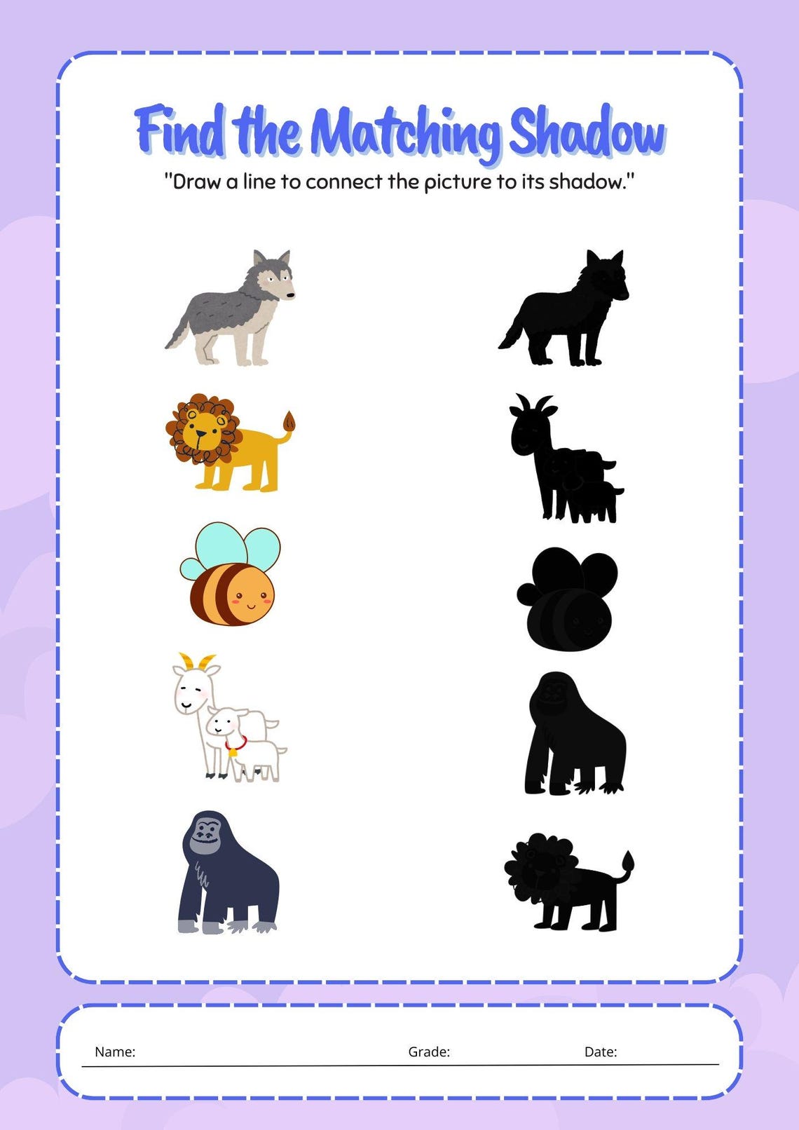 Animal Shadow Matching Printable - Etsy