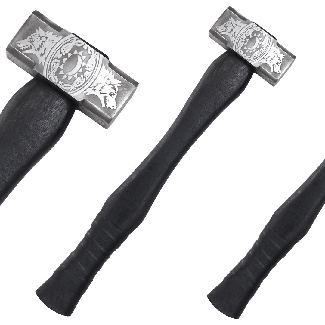 Hand Forged Viking Hammer: Etched Carbon Steel With Ash Wood Handle - Etsy