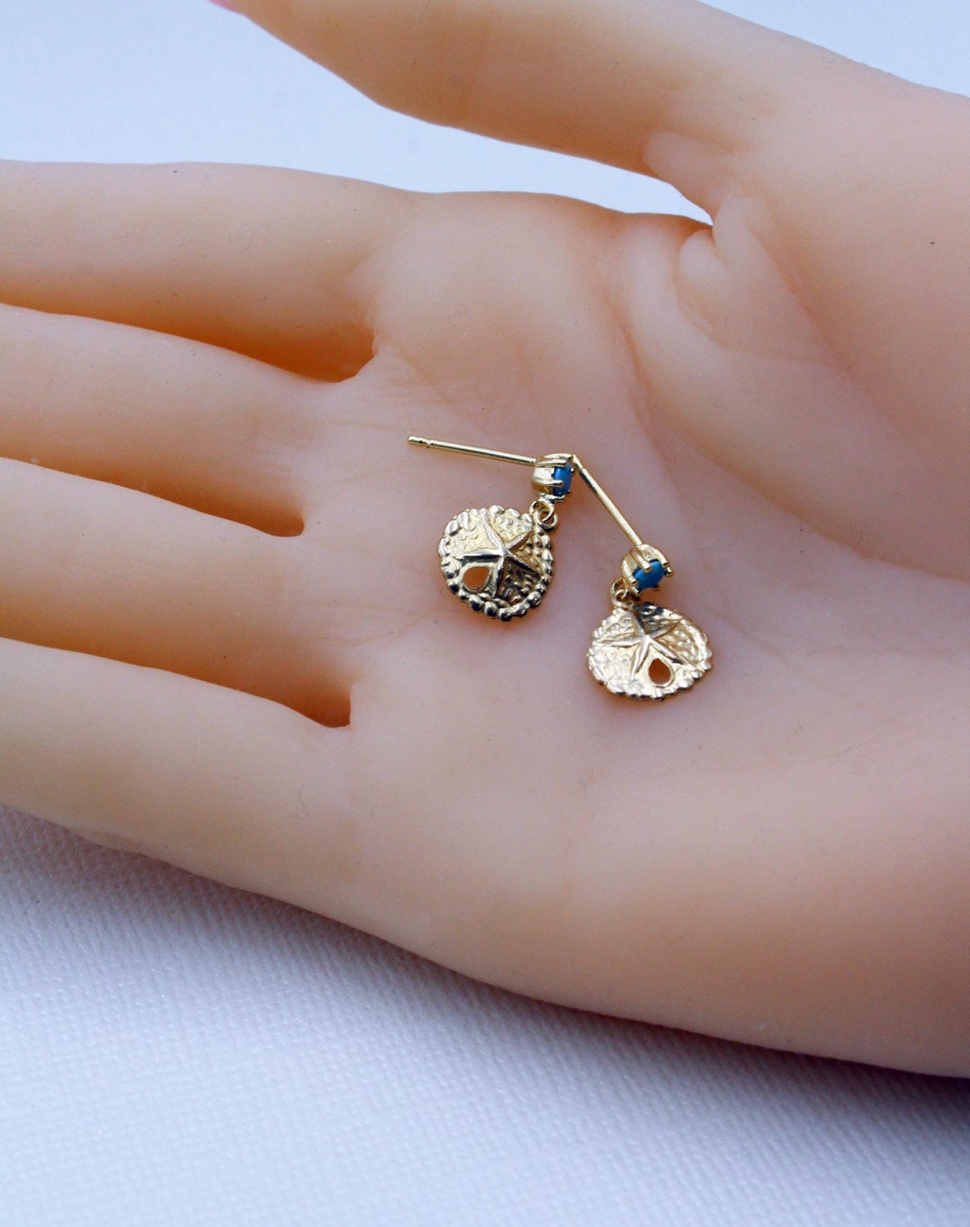 Gold Sand Dollar Stud Earrings / Gold Filled Charm Earrings / Turquoise ...