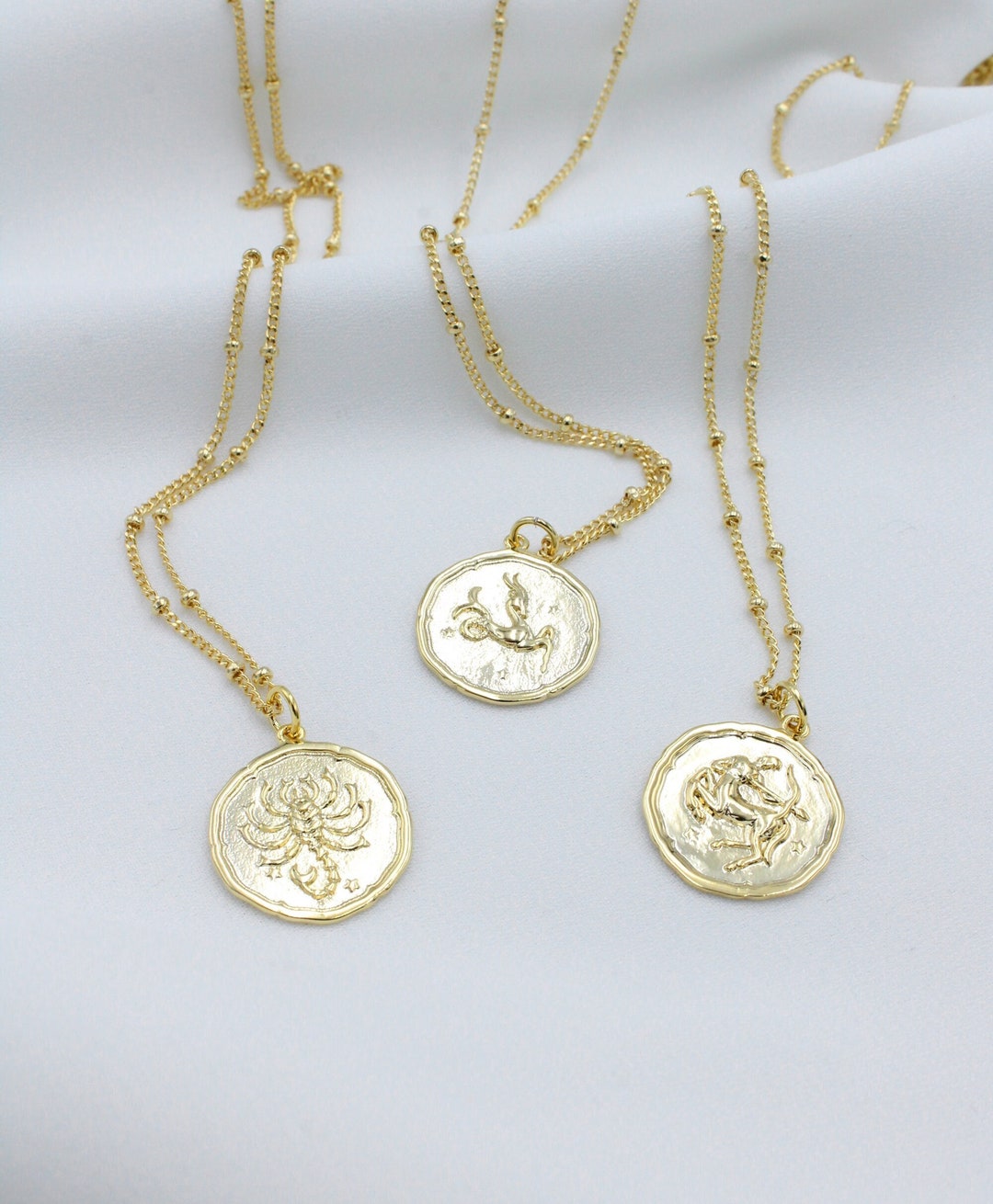 Sister Gold Astrology Necklace Zodiac Coin Disc Necklace Medallion ...