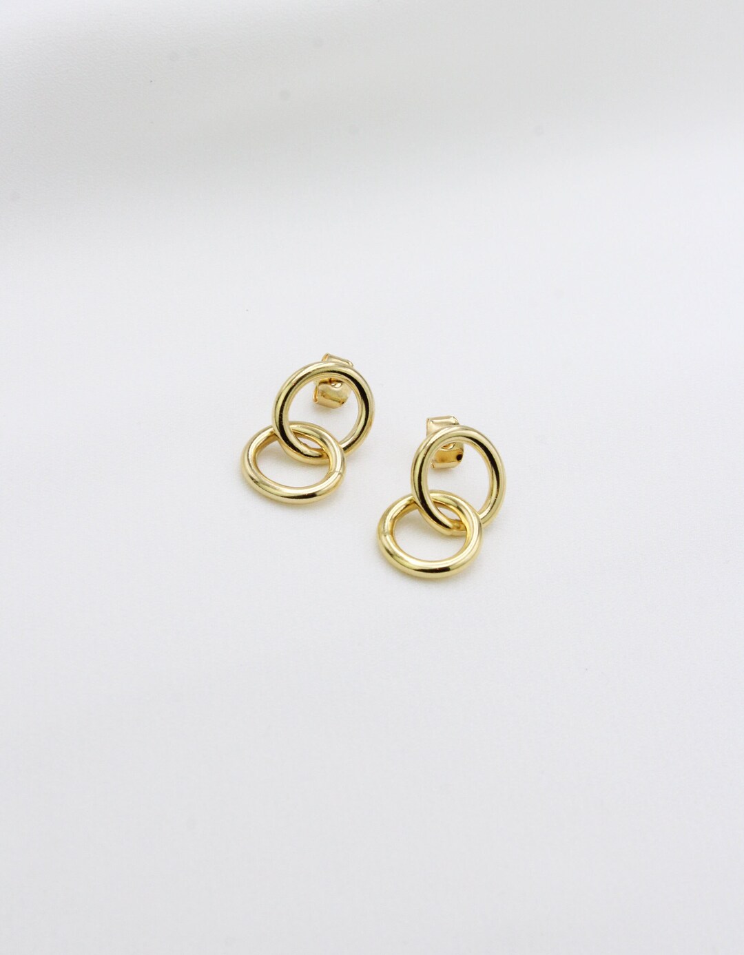 Double Hoop Gold Stud Earrings / Two Hoop Earrings / Small Circle Link ...