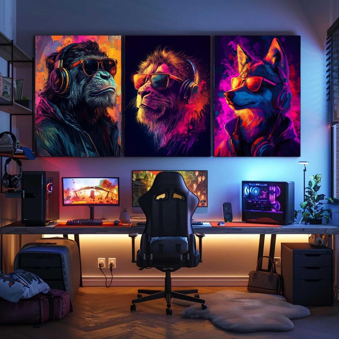 Set of 3 Animal Gaming Poster Set Gaming Prints Gamer Prints Gamer ...