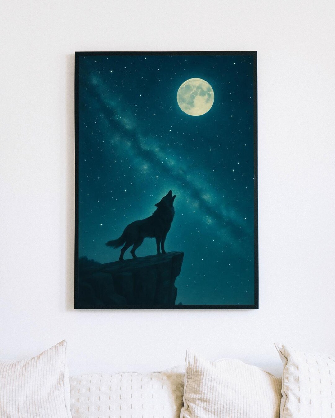 Howling Wolf Under Moon Digital Print – Mystical Night Sky Wall Art ...