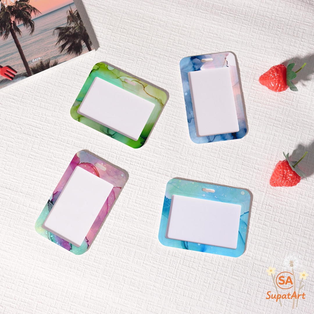 Custom Rigid Badge Holders,ink Art Pattern ID Card Holder With Slide ...