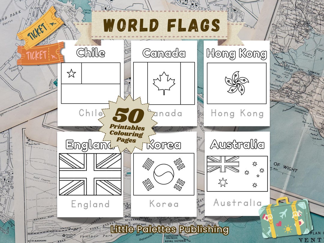 50 World Flags From Around the World Colouring Pages Geography ...