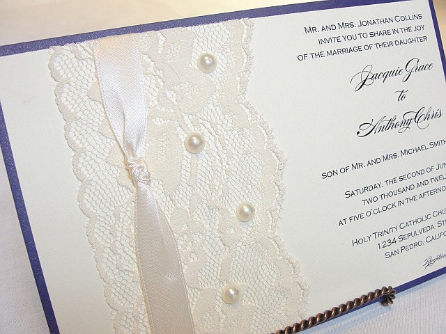 Lace Wedding Invitation Pearl Invitation DIANA | Etsy