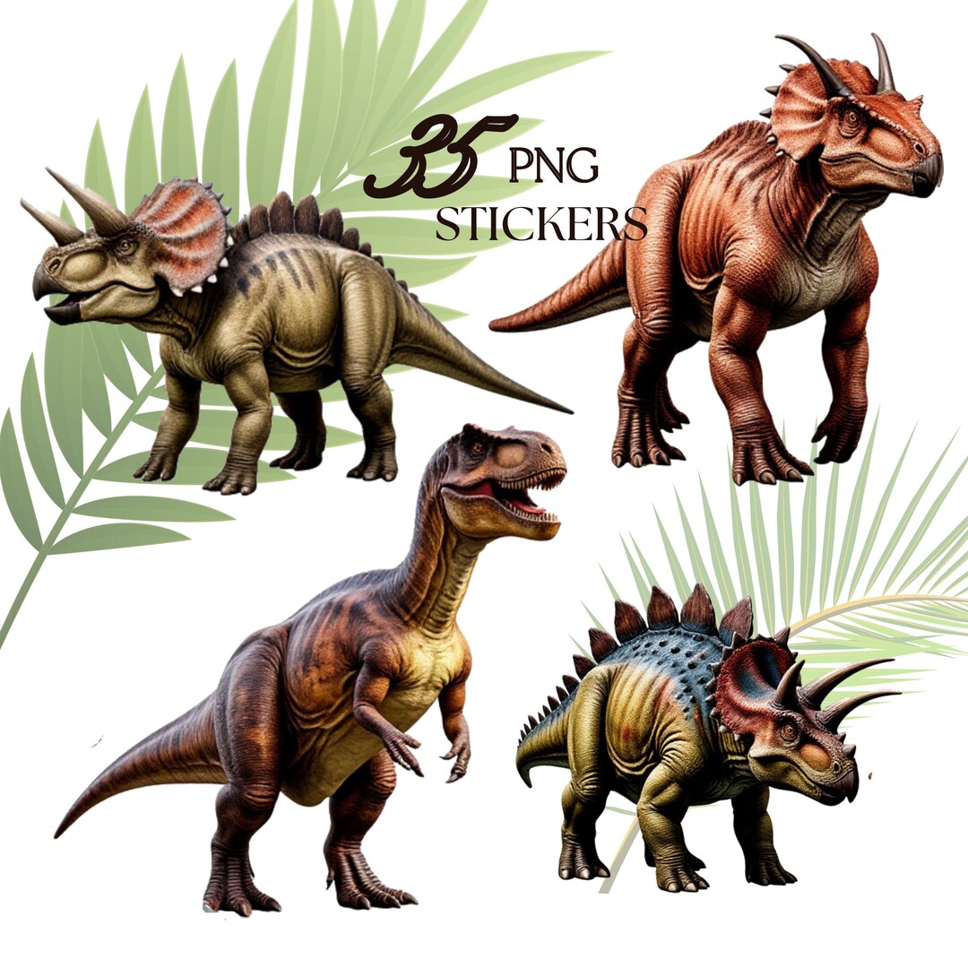 Dinosaur Sticker Bundle – 70 PNG Files | Cute Cartoon & Realistic Dino ...