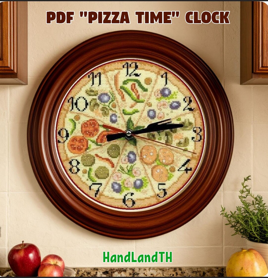 Cross Stitch Pattern: Pizza Time Clock| Kitchen Decor | PDF Download - Etsy