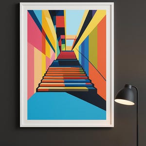 Geometric Urban Stairs Art Print - Colourful Home Decor - Etsy