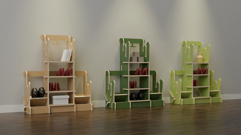 Cactus-inspired Shoe Rack – CNC Plywood Multipurpose Organizer for ...