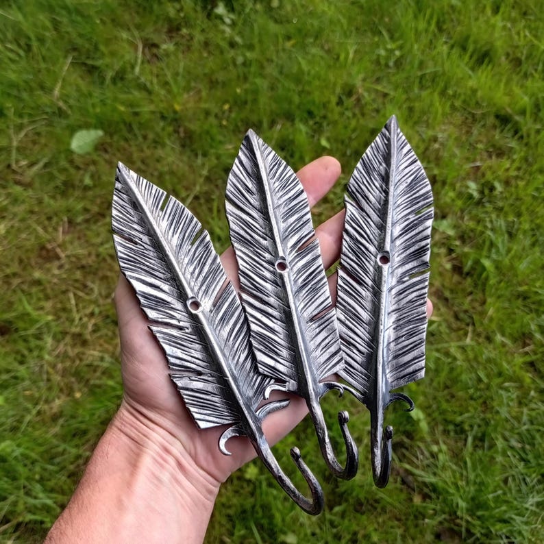 Feather Iron Hook Medieval Decor Hand Forged Feather Hook Wrought Iron ...