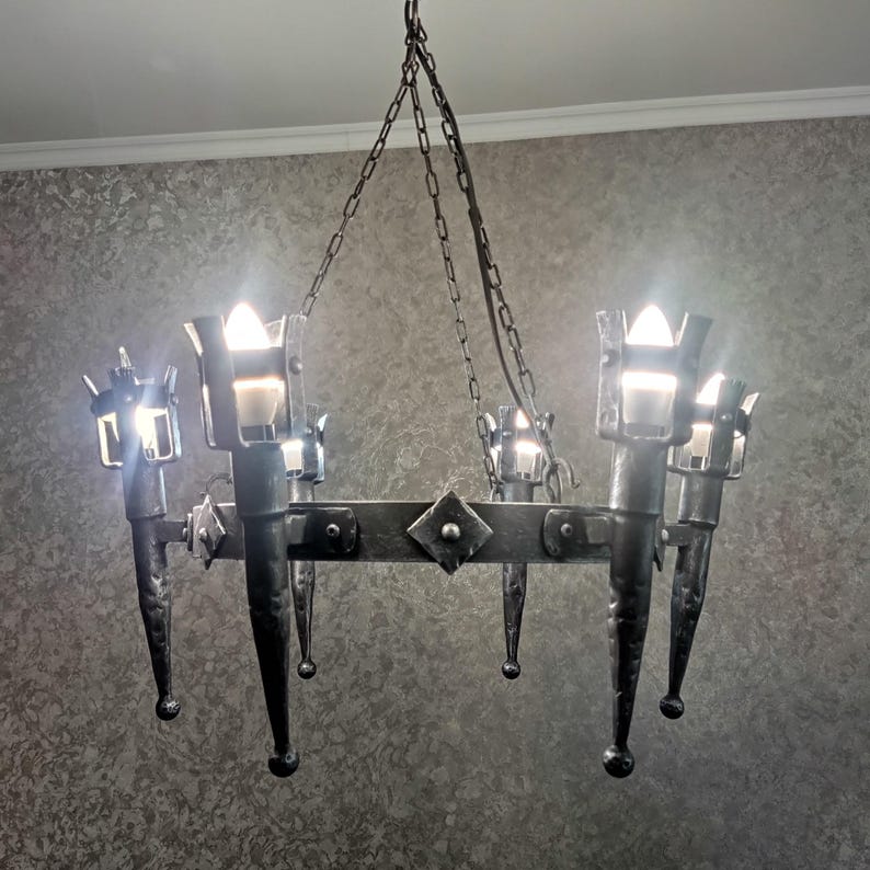 Hand Forged Lamp Castle Medieval Style Lighting Wrought Iron Chandelier ...
