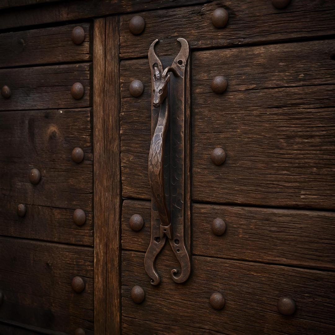Forged Handles Dragon Medieval Iron Pull Rustic Door Hardware Handmade ...