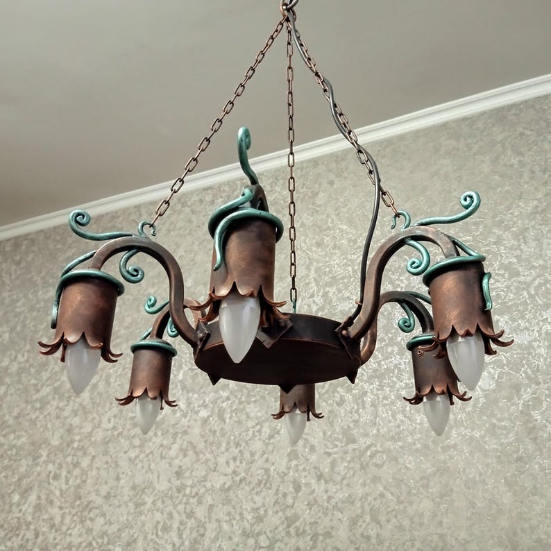 Metal Chandelier Gothic Medieval Rustic Style Iron Ceiling Light Unique ...
