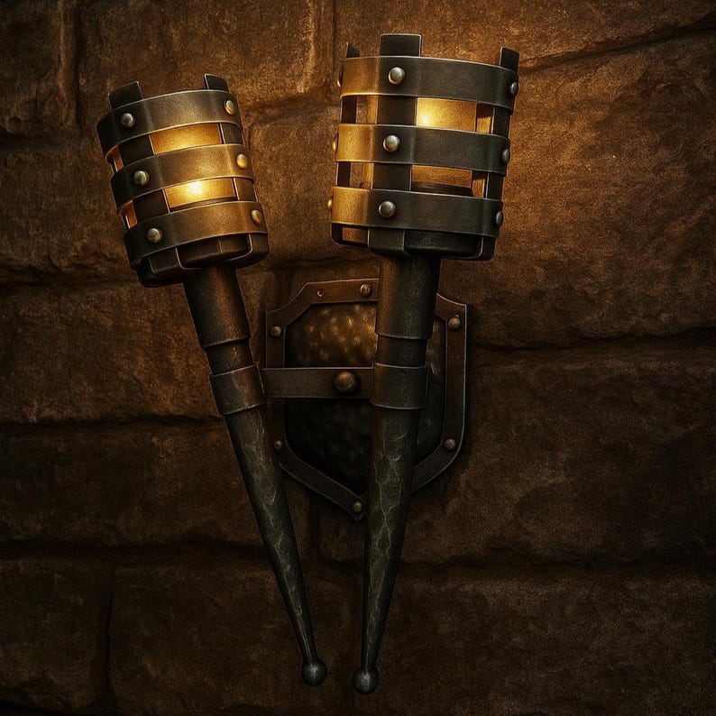Medieval Lights Double Torch Design Rustic Iron Sconce Medieval Style ...