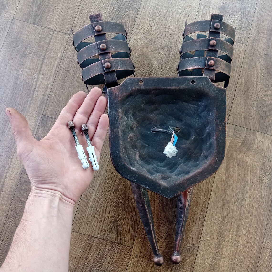 Forged Lamp Wall Torch Sconce Forged Iron Medieval Style Rustic Double ...