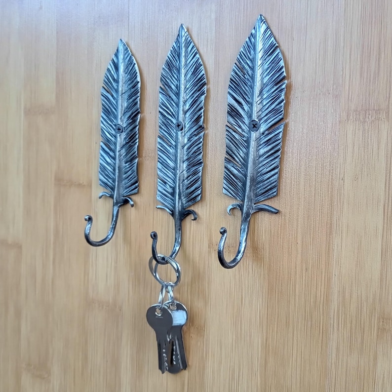 Forged Iron Feather Wall Hook, Metal Rustic Decor Gift - Etsy UK