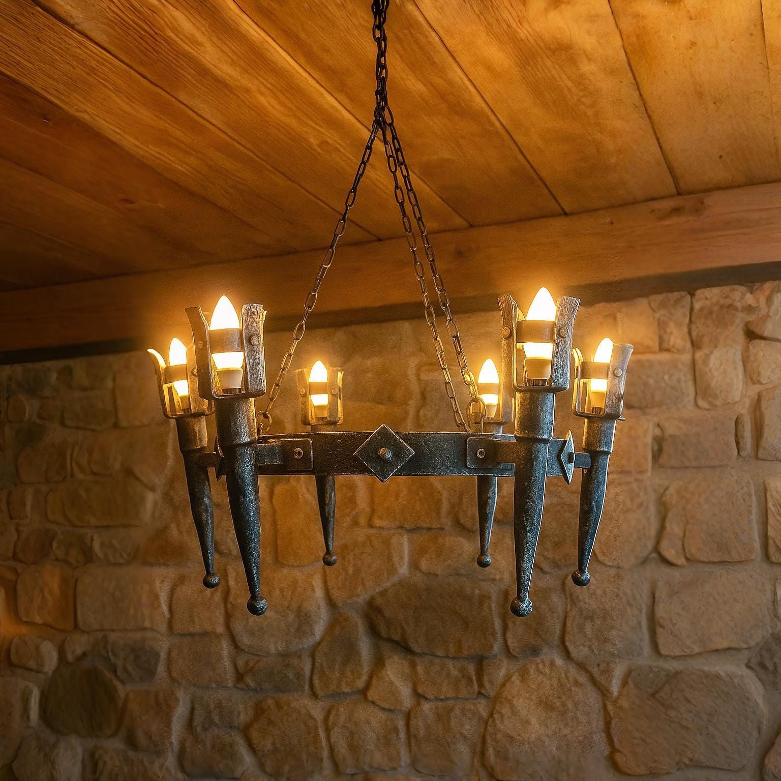 Hand Forged Lamp Castle Medieval Style Lighting Wrought Iron Chandelier ...