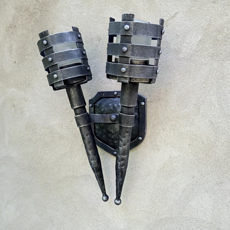 Medieval Lights Double Torch Design Rustic Iron Sconce Medieval Style ...