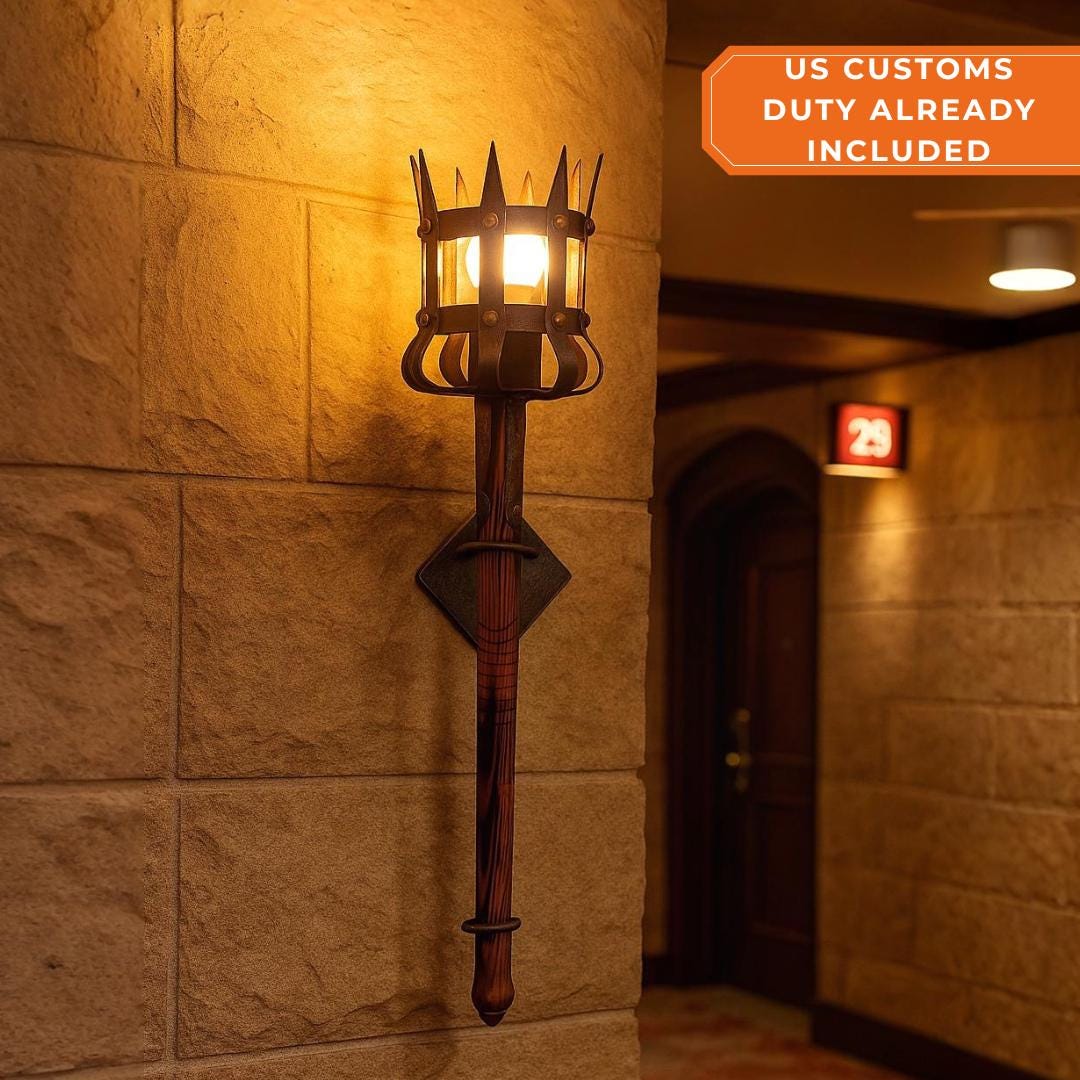 Hand Forged Lamp Medieval Wall Sconce Iron Torch Light Gothic Gift for ...