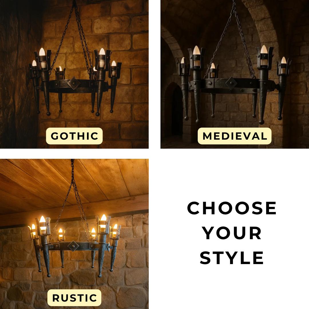 Hand Forged Lamp Castle Medieval Style Lighting Wrought Iron Chandelier ...