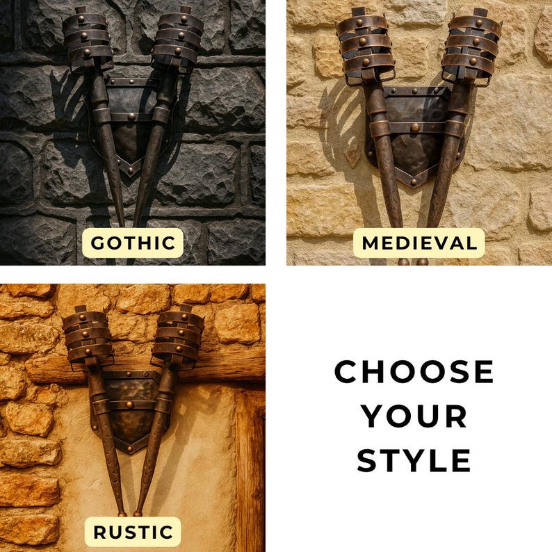 Forged Lamp Wall Torch Sconce Forged Iron Medieval Style Rustic Double ...