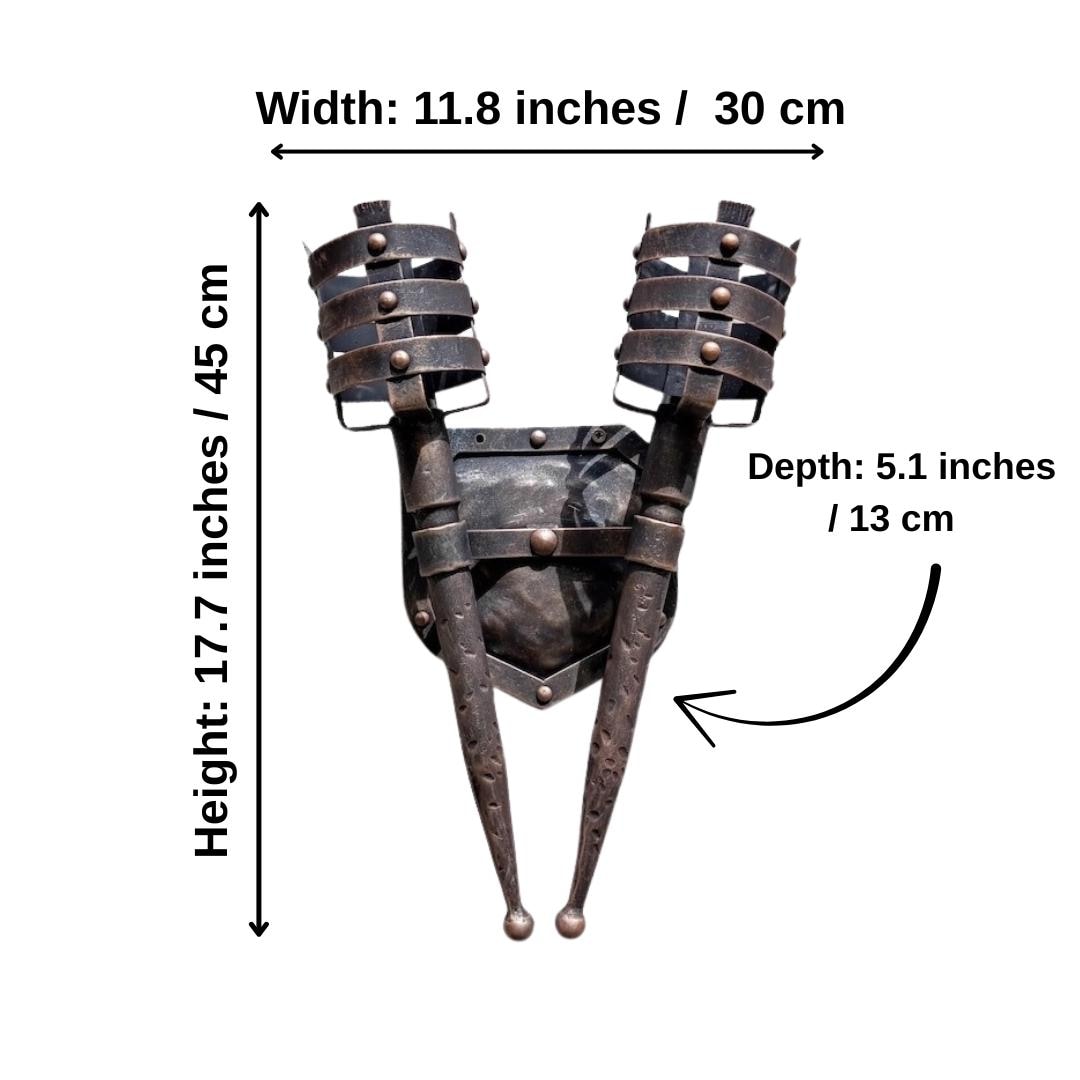 Forged Lamp Wall Torch Sconce Forged Iron Medieval Style Rustic Double ...
