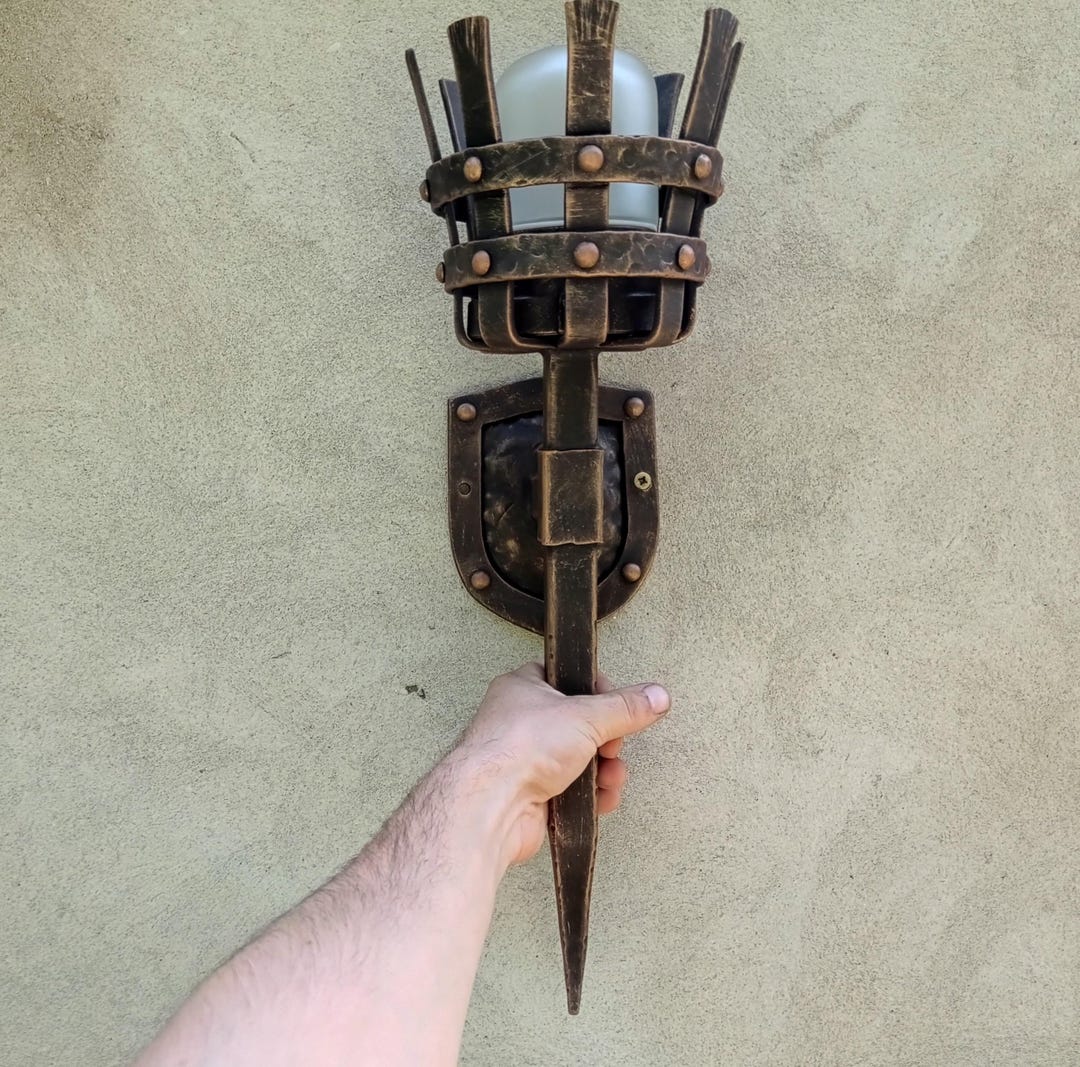 Hand Forged Medieval Torch Light: Rustic Iron Wall Sconce Lamp - Etsy