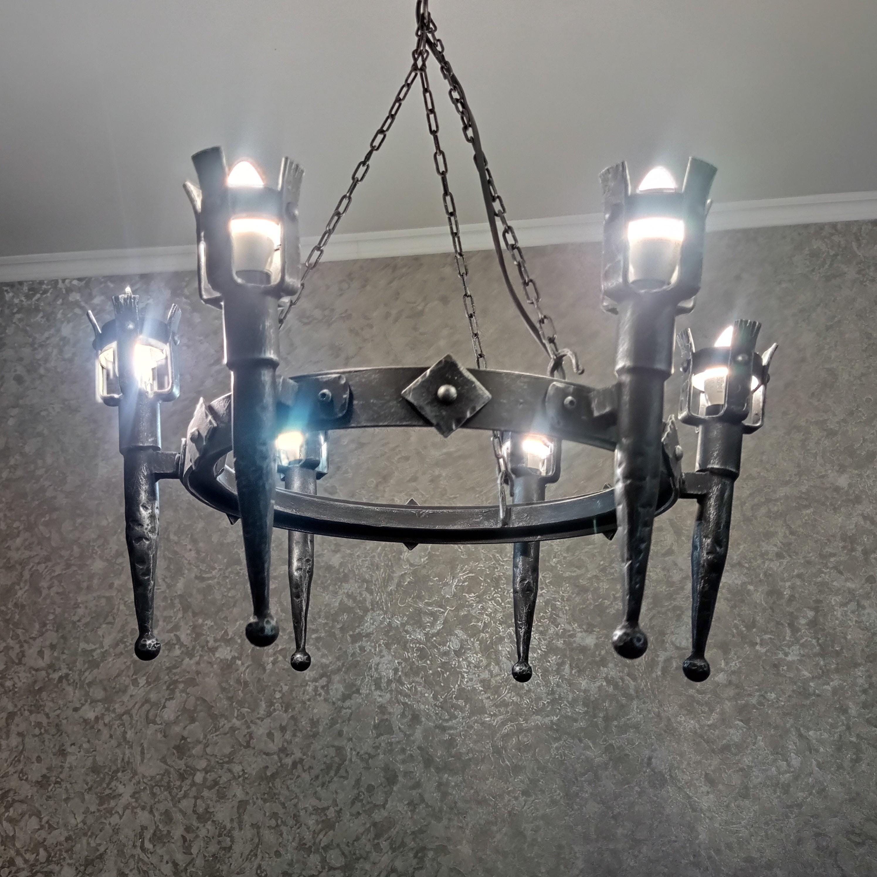 Hand Forged Lamp Castle Medieval Style Lighting Wrought Iron Chandelier ...